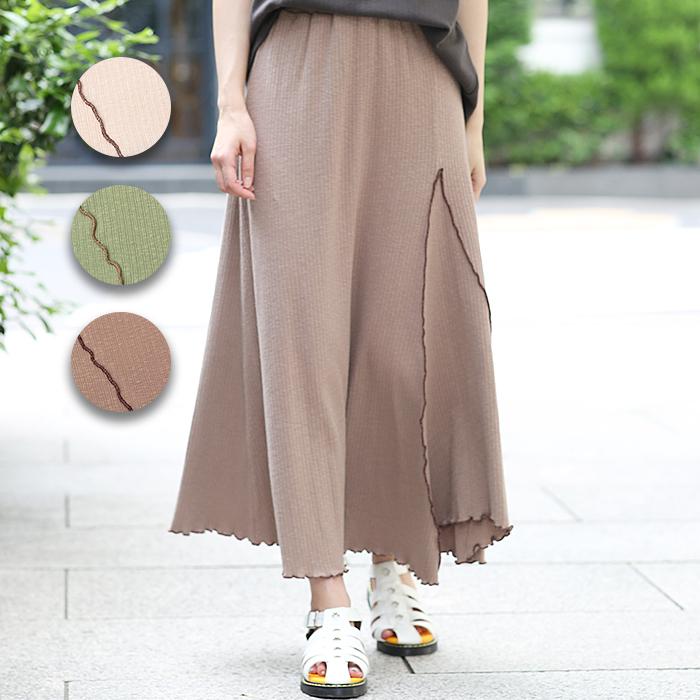 チチカカ ロングスカート マキシ丈スカート レディース 春 夏 薄手 春服 夏服 ボトムス ウエストゴム 裏地付き 無地 シンプル スラブ ...