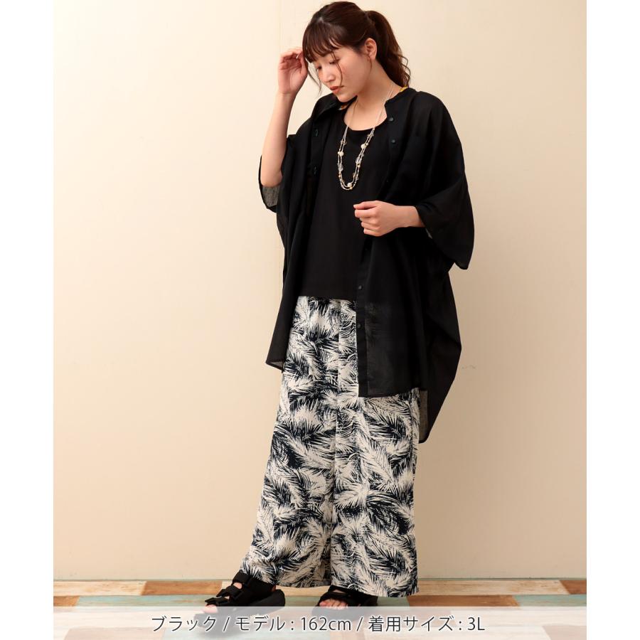 チチカカ ビッグポンチョシャツ(大きいサイズ) ／ チュニックシャツ トップス レディース 春 夏 15号 LL 3L 大きめサイズ 半端袖 ...