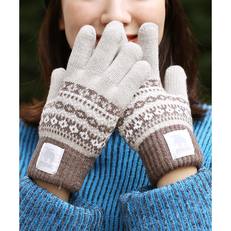 チチカカ moz モズ 手袋 ニット 裏ボア もっちり 厚手 防寒 ノルディック柄 総柄 ボーダー ハンドウォーマー レディース 秋 冬 lw ...