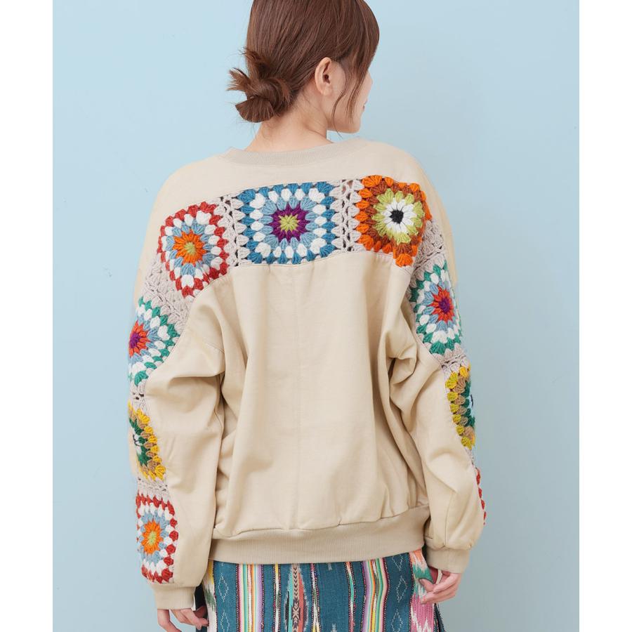 チチカカ Rico スウェット×ハンドクロシェプルオーバー ／ 裏起毛スウェット レディース 秋 冬 袖クロシェ ハンドメイド 長袖 かぎ針 ...