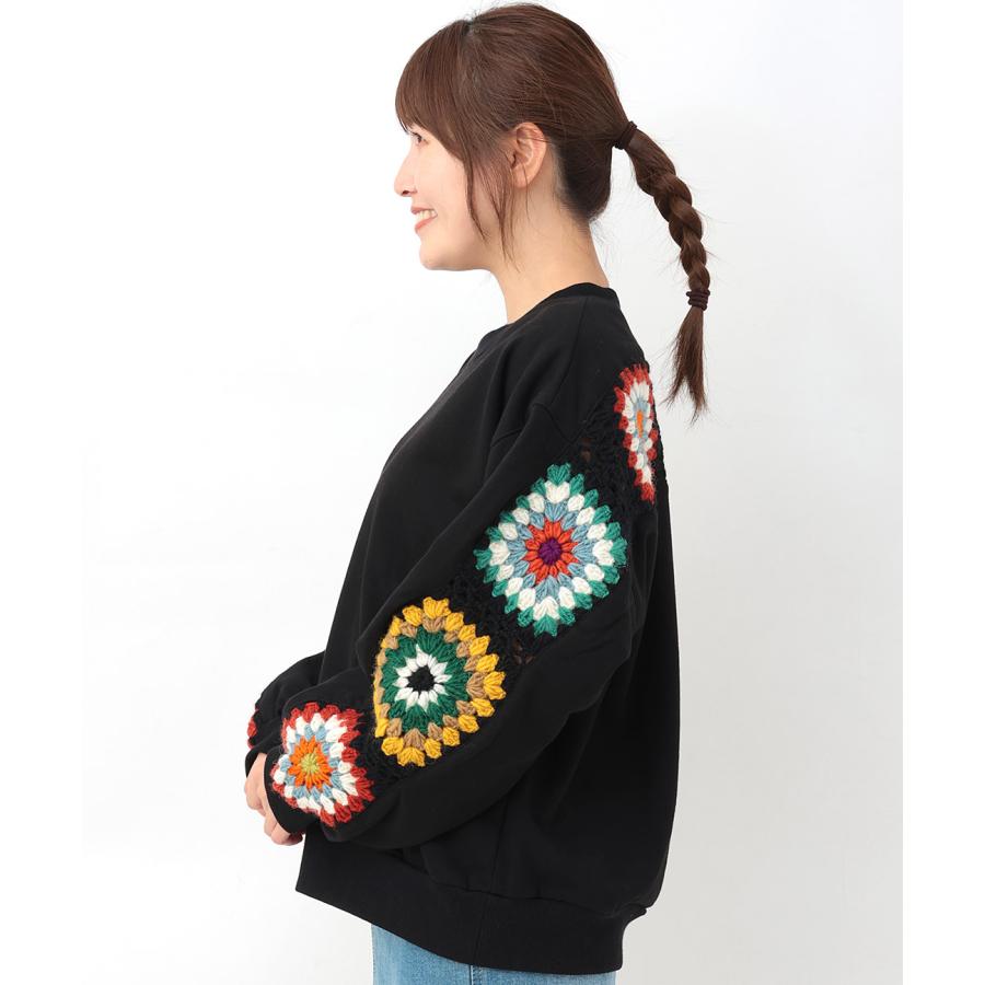 チチカカ Rico スウェット×ハンドクロシェプルオーバー ／ 裏起毛スウェット レディース 秋 冬 袖クロシェ ハンドメイド 長袖 かぎ針 ...