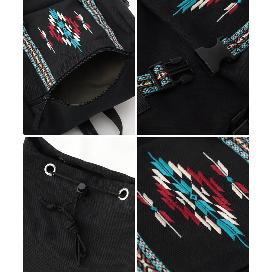 ネイティブ刺繍キャンバスリュック ／ バックパック 大容量 22L たっぷり 男女兼用 フラップポケット チマヨ刺繍 A4 デイパック リュックサック zmscbb7028 ...