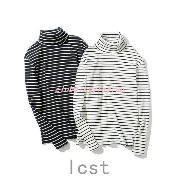 カットソー長袖TシャツロングTシャツスメンズ男性ハイネック長袖ボーダーおしゃれシンプルカジュアルおしゃれファッション : TMストア2 ...