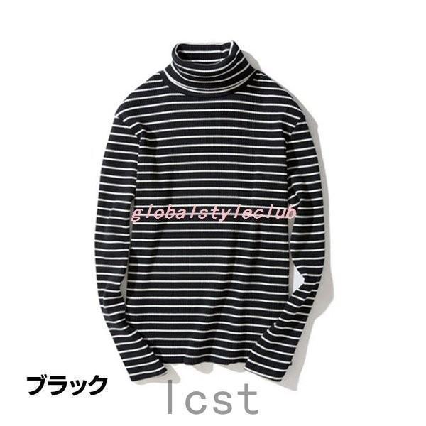 カットソー長袖TシャツロングTシャツスメンズ男性ハイネック長袖ボーダーおしゃれシンプルカジュアルおしゃれファッション : TMストア2 ...