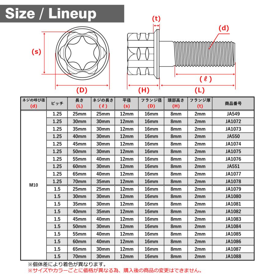 チタンボルト M10×25mm P1.5 フランジ付き六角ボルト T型 トルクス穴付き ヘキサゴン デザイン 焼きチタンカラー 1個 JA1079 : TECH-MASTER バイクテン ...