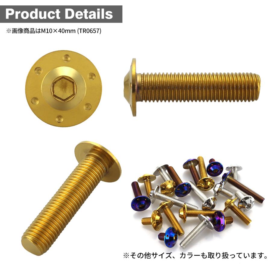 ステンレスボルト M10×45mm P1.25 ボタンボルト ステップホールヘッド ゴールドカラー TR0658 : tr0658 : TECH-MASTER バイクテン - 通販 ...