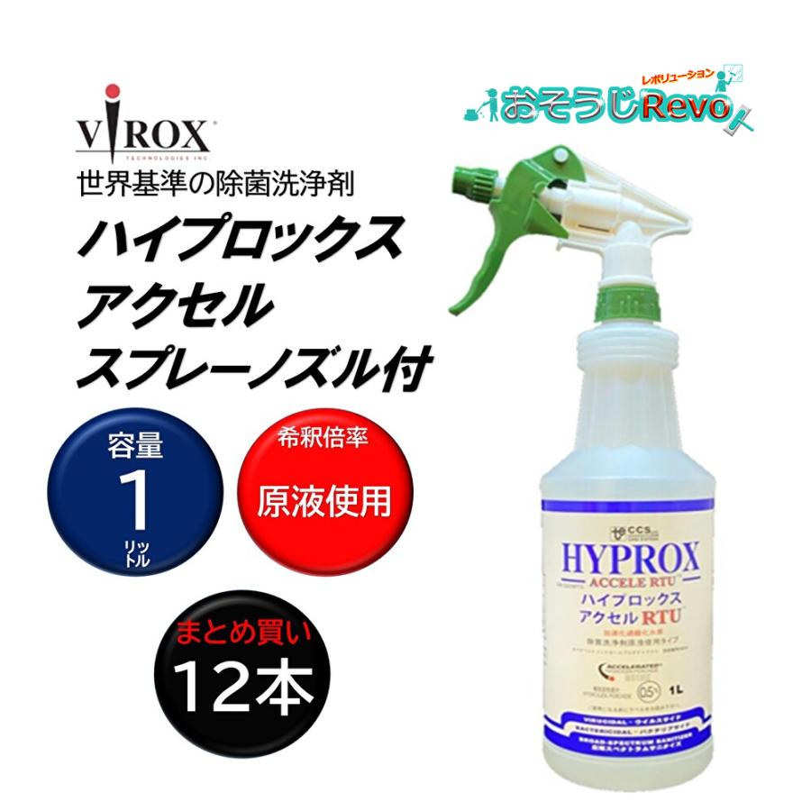 VIROX バイロックス ハイプロックスアクセル RTU スプレーノズル付 1L （12本） 加速化過酸化水素 AHP（1本あたり1556円 ...