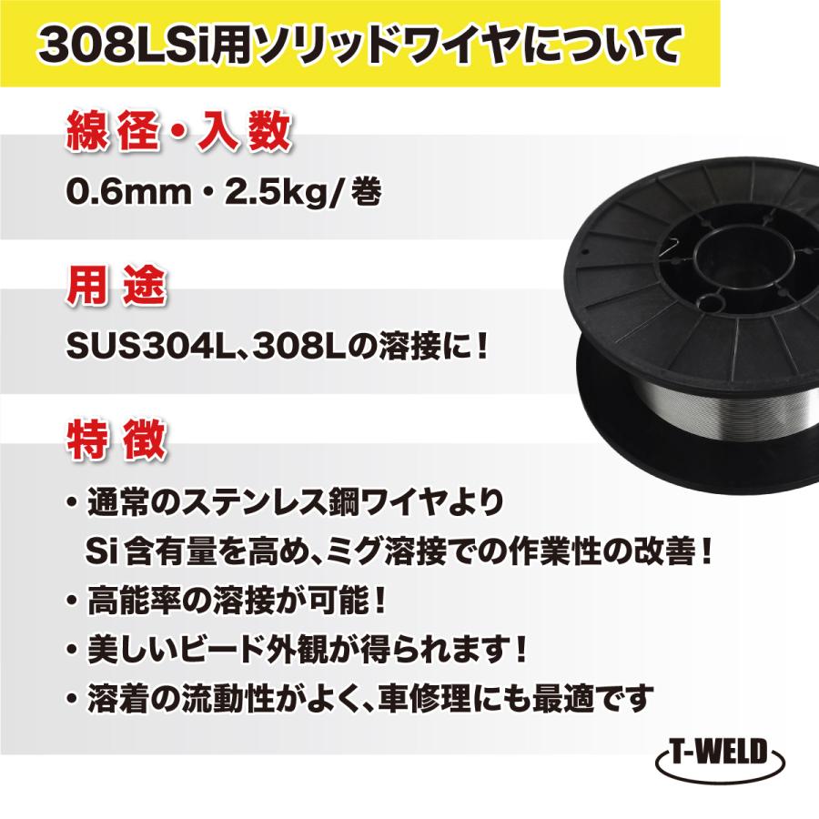 訳あり：開封済み 半自動溶接機 MIG ステンレス 308LSi用 ソリッドワイヤ ハイシリコン系 0.6mm×2.5kg/巻 1巻 スプール ...