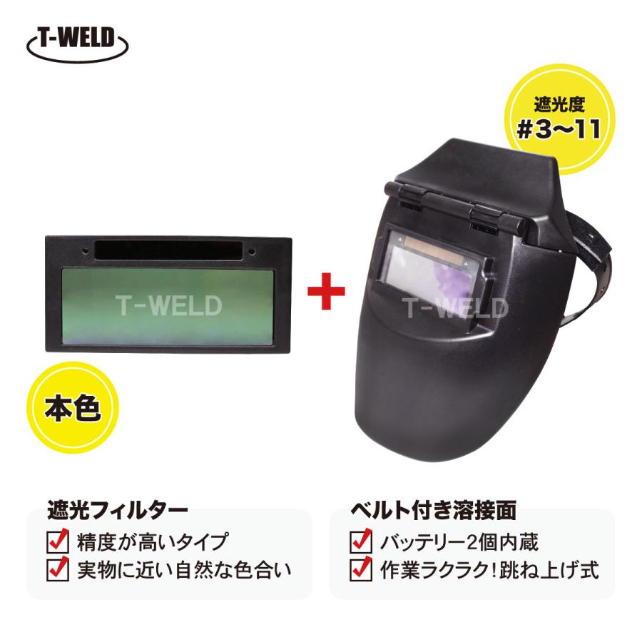 ベルト付き 自動遮光 溶接面 跳ね上げ式 1枚 + 自動遮光フィルター 液晶カセット TW108 ( #10 #11 ) 精度高い セット商品 ...