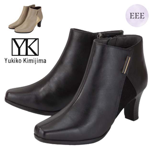 Yukiko Kimijima CPC5664 ユキコキミジマ ショートブーツ 3E EEE 幅広 スクエアトゥ 本革 履きやすい 合わせやすい 異素材 30代 40代 50代 ミセス : 靴 ...