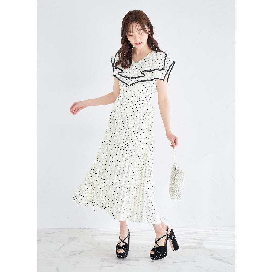 tocco closet ウエストリボン付きフラワー&ドットアソートプリントビックカラープリーツワンピース【saberry サベリー】7月13 ...