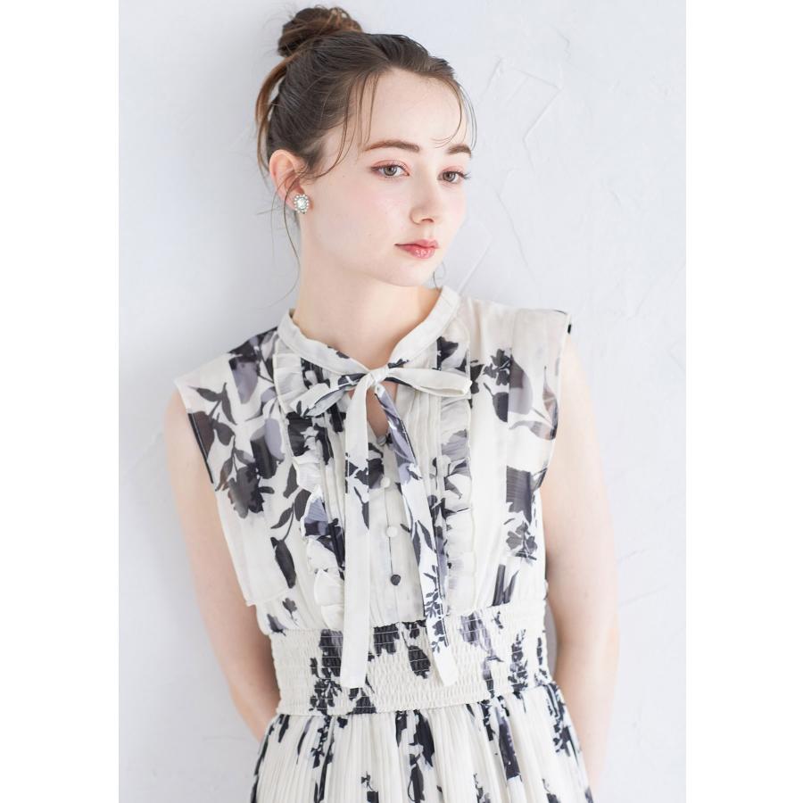 リボン付きウエストシャーリングフラワープリントプリーツワンピース【narely ナレリー】 :186-186555:tocco closet ...