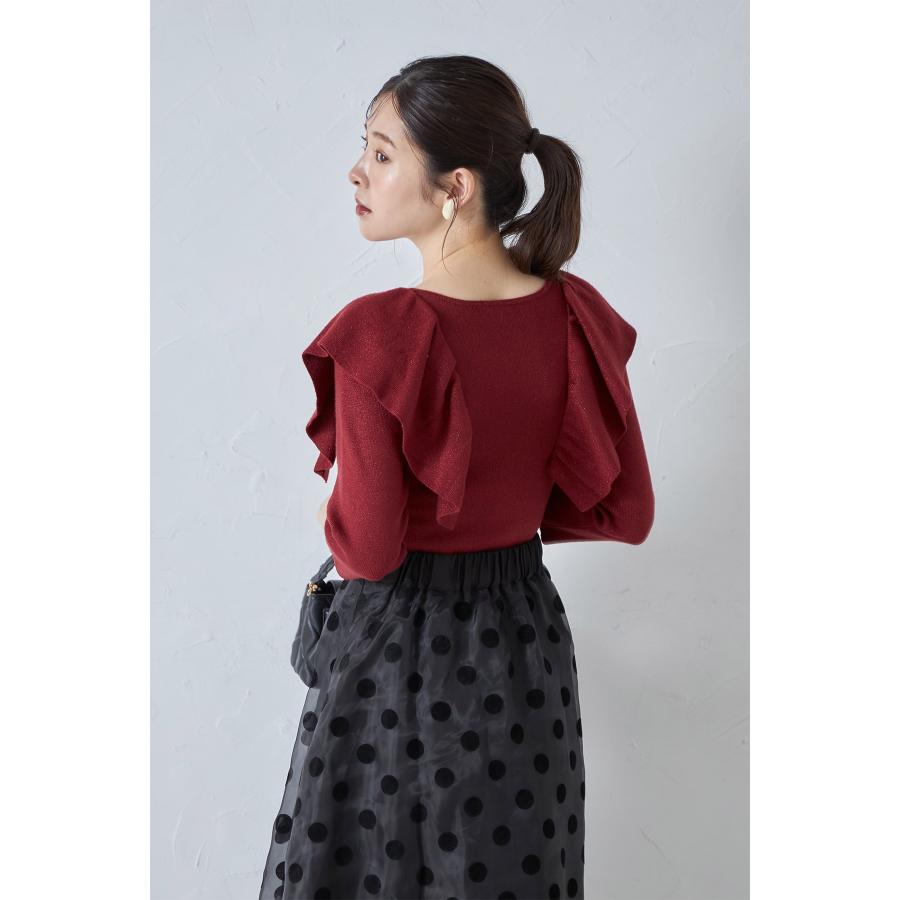 tocco closet フリル付き七分袖ラメ入りニットプルオーバー【rupine ルピネ】 8月27日(火)10：00〜販売開始☆ ...