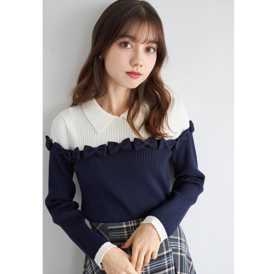 tocco closet（トッコ クローゼット） 襟＆リボン付きバイカラーリブニットプルオーバー 1月4日(日)再販決定☆ : tocco ...