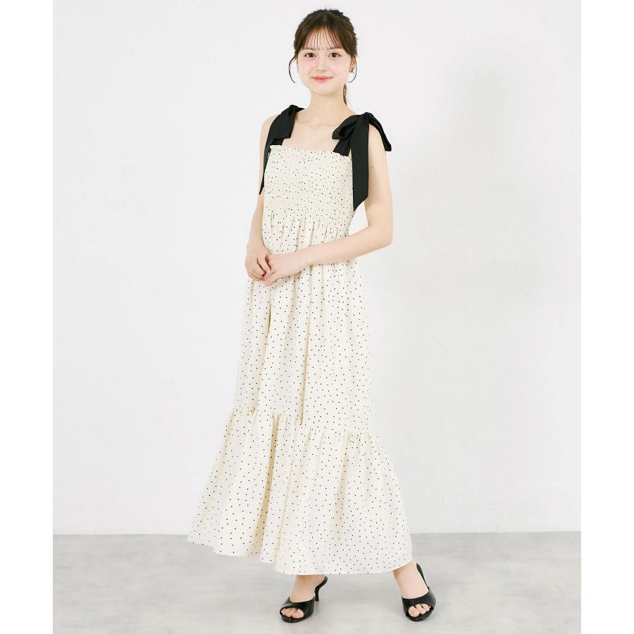 tocco closet（トッコ クローゼット） 肩リボン付きドットプリントシャーリングワンピース : tocco closet - 通販 ...