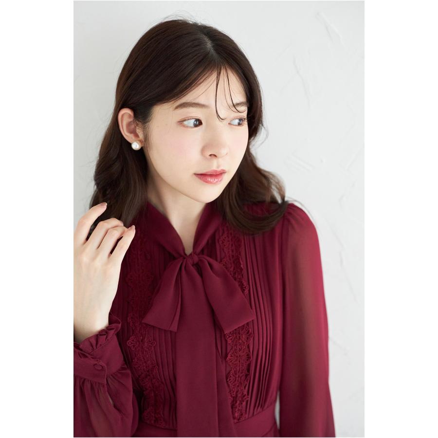 tocco closet（トッコ クローゼット） ラインレース×ピンタックボウタイリボンプリーツワンピース【jetan ジェタン】 1月25日 ...