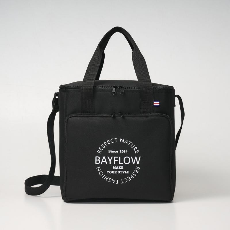 BAYFLOW ベイフロー 保冷バッグ ブラック スクエア型 2WAY仕様 底板付き 軽量 大きなフロントポケット付 収納バッグ 大容量 保冷 ...