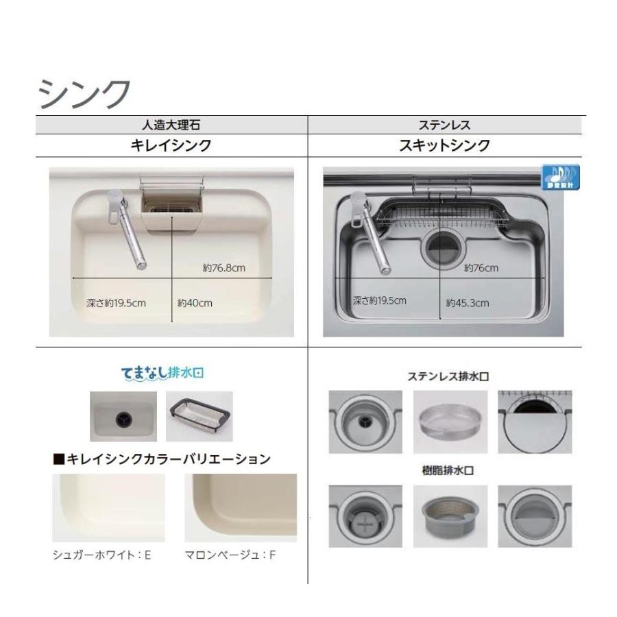 壁付I型 基本プラン グループ1 間口255cm奥行65cm高さ選択可能 ウォールユニット無 食洗機無 システムキッチン リクシル シエラSW2550 : kabe-i ...