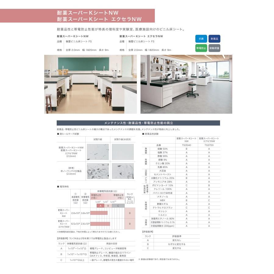 東リ 耐薬スーパーKシート エクセラNW 複層ビニル床シート FS TS3720-TS3728 2.0mm厚 182cm幅 TOLI 床材 耐薬品 帯電防止 耐動荷重性 長尺シート ...
