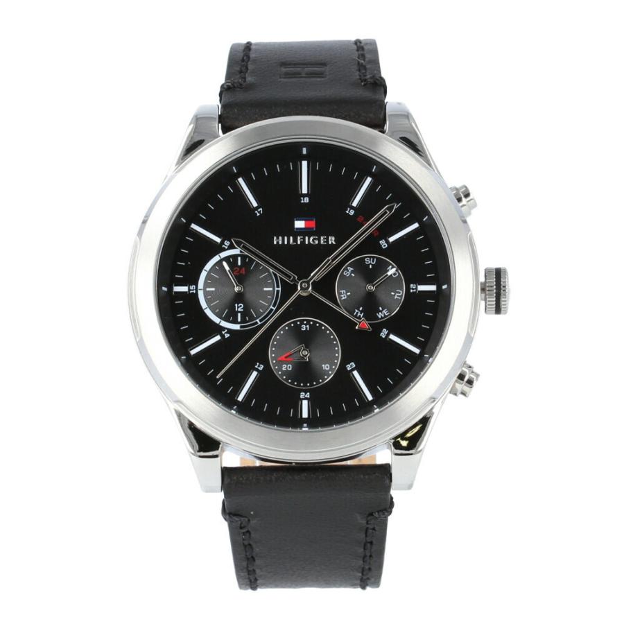 TOMMY HILFIGER トミーヒルフィガー 1791740 Ashton アシュトン 腕時計 メンズ レザー 革 ブラック シルバー ...