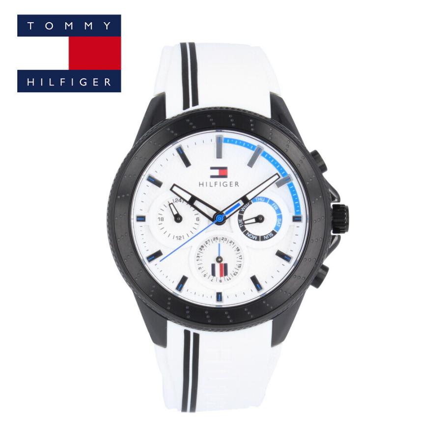 TOMMY HILFIGER トミー ヒルフィガー腕時計 メンズ クオーツ アナログ 3針 ステンレス ラバー ホワイト ブラック ストライプ ...