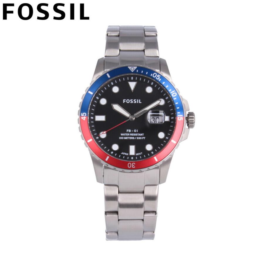 FOSSIL フォッシル腕時計 メンズ クオーツ 3針 メタル ステンレス シルバー レッド ブルー ペプシカラー ブラック FS5657 ...