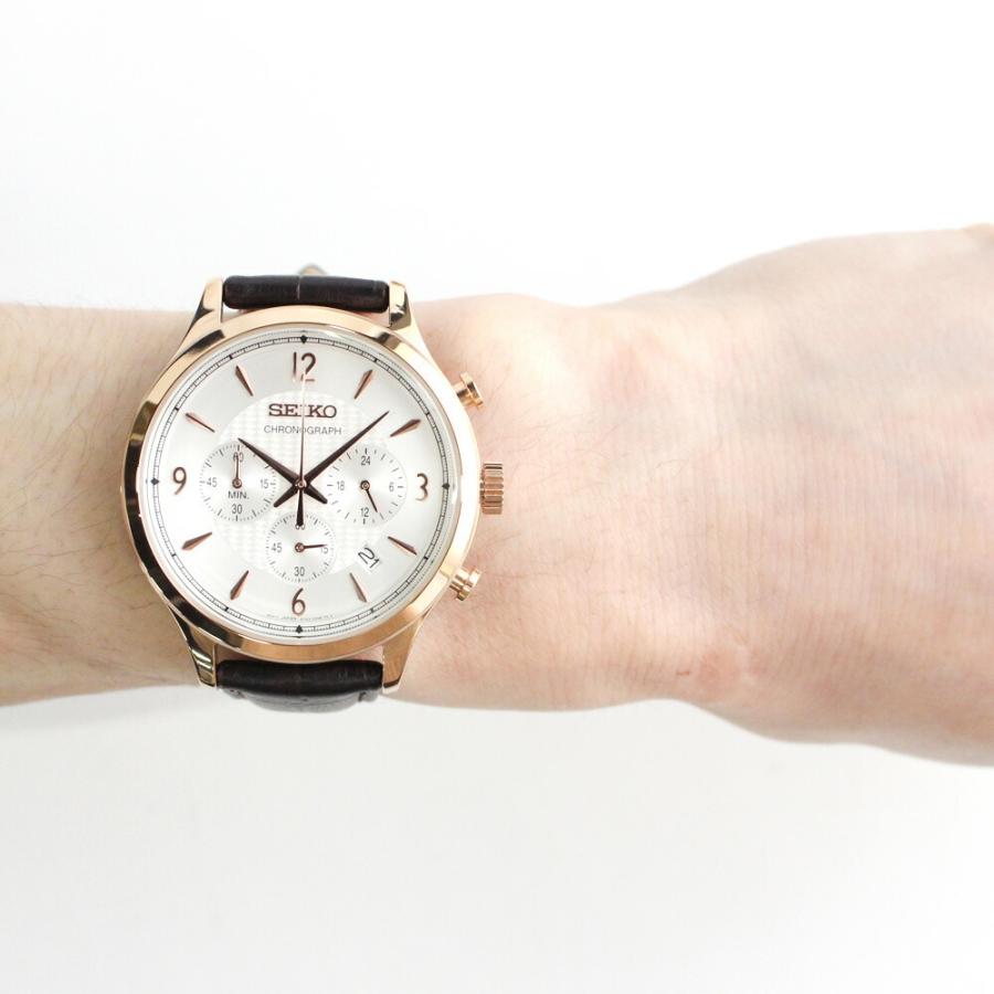 SEIKO（セイコー） セイコー腕時計 メンズ クオーツ アナログ クロノグラフ ステンレス レザー ブラウン ピンクゴールド ホワイト ...
