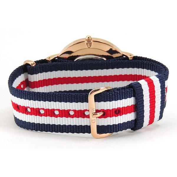 Daniel Wellington 針・裏蓋訳あり ダニエルウェリントン 36mm 腕時計 紺 赤 白 ナイロンベルト ピンクゴールド ...