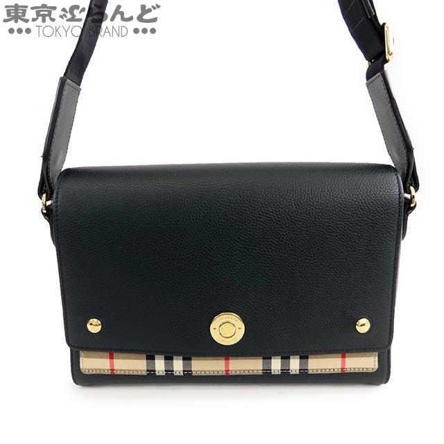 BURBERRY バーバリー ノートバッグ 80211101 ブラックxベージュ レザー 2WAY ショルダーバッグ チェック柄 レディース ...