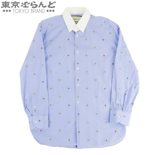 GUCCI グッチ BEE ビーエンブロイダリー レギュラーシャツ 547232 ライトブルーxマルチカラー コットン 長袖 カラーシャツ ...