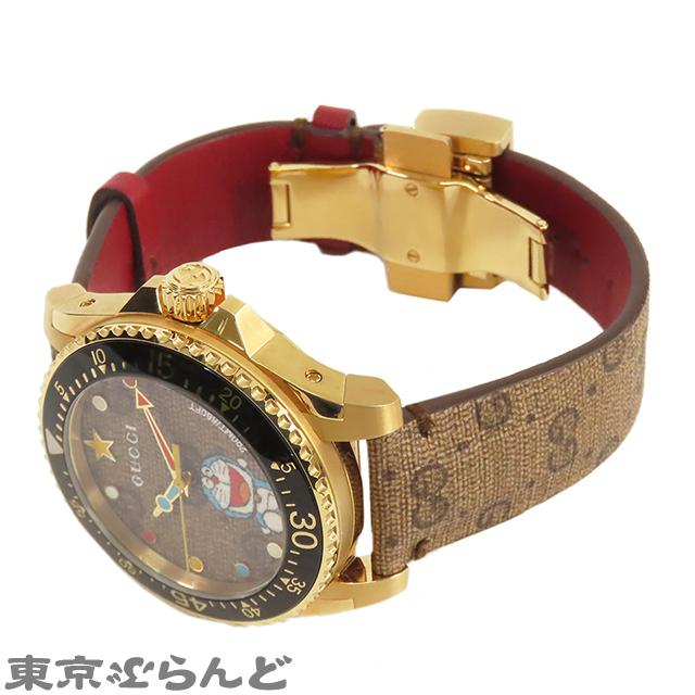GUCCI（グッチ） ダイブウォッチ ドラえもんコラボ YA136335 136.3 ブラウン SS レザー GG 腕時計 メンズ クォーツ ...