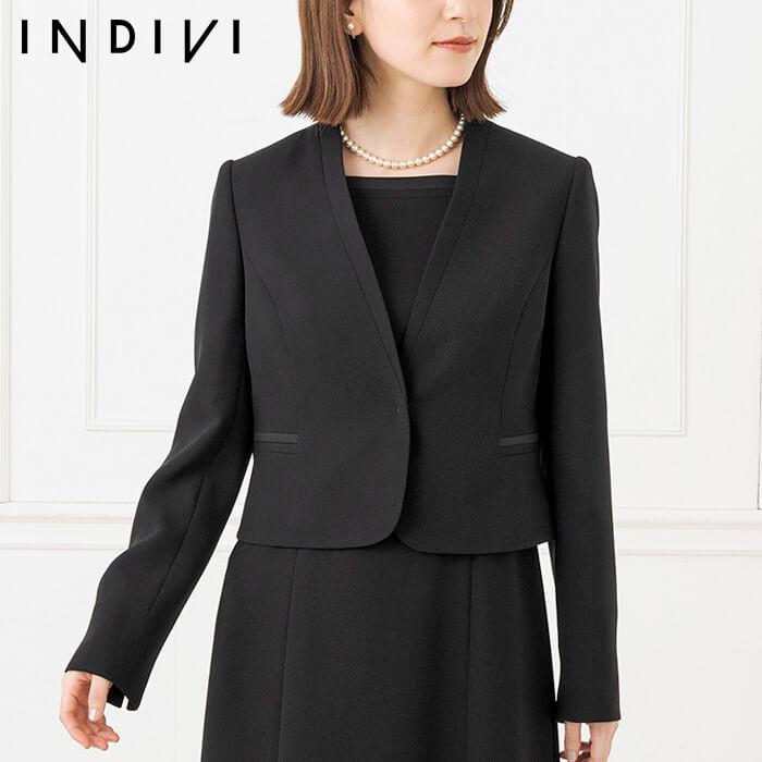 喪服 レディース ブラックフォーマル INDIVI インディヴィ 東京ソワール 礼服 葬式 通夜 告別式 式典 卒業式 ブランド おしゃれ ノーカラー シンプル 4103832 : ...