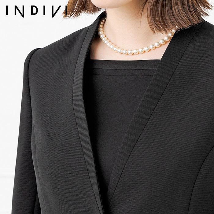 喪服 レディース ブラックフォーマル INDIVI インディヴィ 東京ソワール 礼服 葬式 通夜 告別式 式典 卒業式 ブランド おしゃれ ノーカラー シンプル 4103832 : ...
