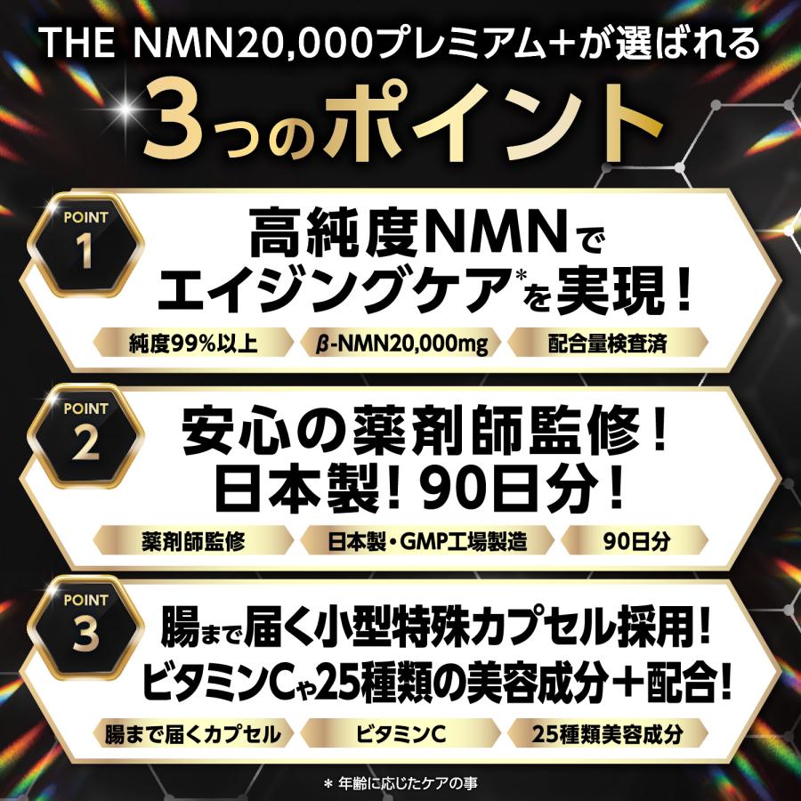 NMN 20,000mg プレミアム＋ 純度99%以上 臨床試験実施 日本製 薬剤師監修 レスベラトロール GMP認定工場 栄養機能食品(ビタミンC) 90日分 TOKYOサプリ ...