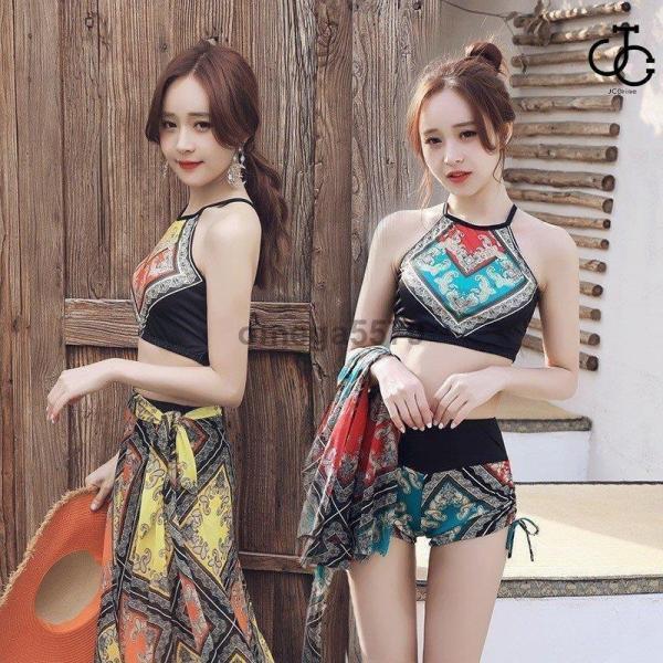 水着 レディース 3点セット ビキニ パレオ 体型カバー エスニック ホルターネック フェミニン 可愛い : Toleaf ヤフーショップ - 通販 - Yahoo!ショッピング