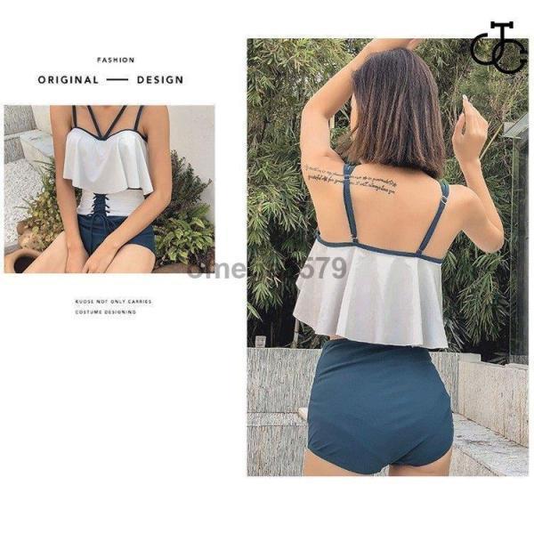 水着 レディース セットアップ 2点セット フリル オフショルダー ハイウエスト バイカラー フェミニン : Toleaf ヤフーショップ - 通販 - Yahoo!ショッピング