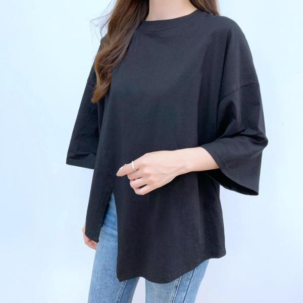 チュニック 半袖カットソー スリット入り tシャツ レディース 半袖 ゆったり 体型カバー Tシャツ : Toleaf ヤフーショップ - 通販 - Yahoo!ショッピング