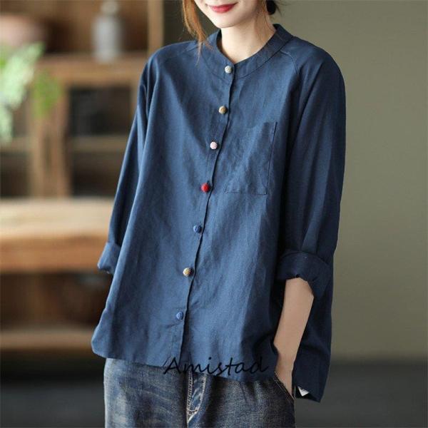 シャツ トップス レディース 綿麻 無地 ショート丈 自然に体型カバー ゆったり ドルマン ボダン素敵 カジュアル デザインはシンプルながら ...