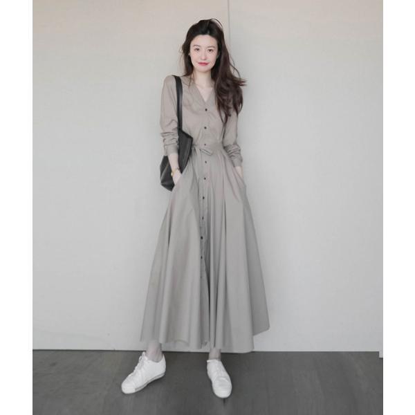 シャツワンピース レディース 40代 きれいめ マキシワンピース 秋服 長袖ワンピース Vネック Aラインスカート オシャレ大人 お出かけ 通勤OL 30代 50代 : c18 ...
