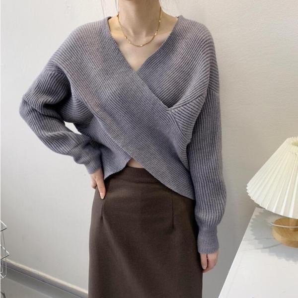 ニット レディース セーター トップス 短め ショート丈 Vネック クロス オーバーサイズ 緑 ブラウン ピンク 韓国ファッション : dd-dec-1227230 : Toleaf ヤフー ...