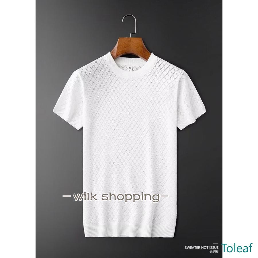 透かし編み サマーニット 接触冷感 メンズ トップス 半袖tシャツ Vネック無地 : Toleaf ヤフーショップ - 通販 - Yahoo!ショッピング