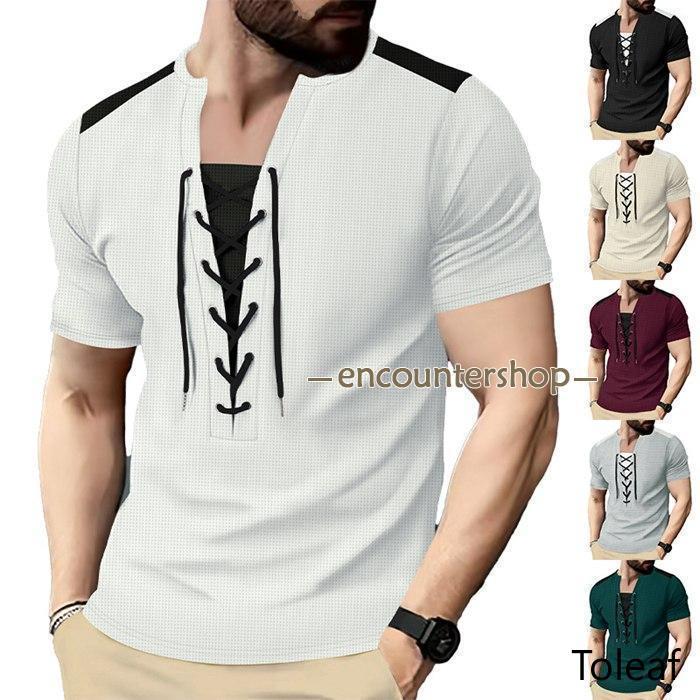 Tシャツ メンズ ワッフル 半袖Tシャツ カジュアル 無地 ワッフル生地 : Toleaf ヤフーショップ - 通販 - Yahoo!ショッピング