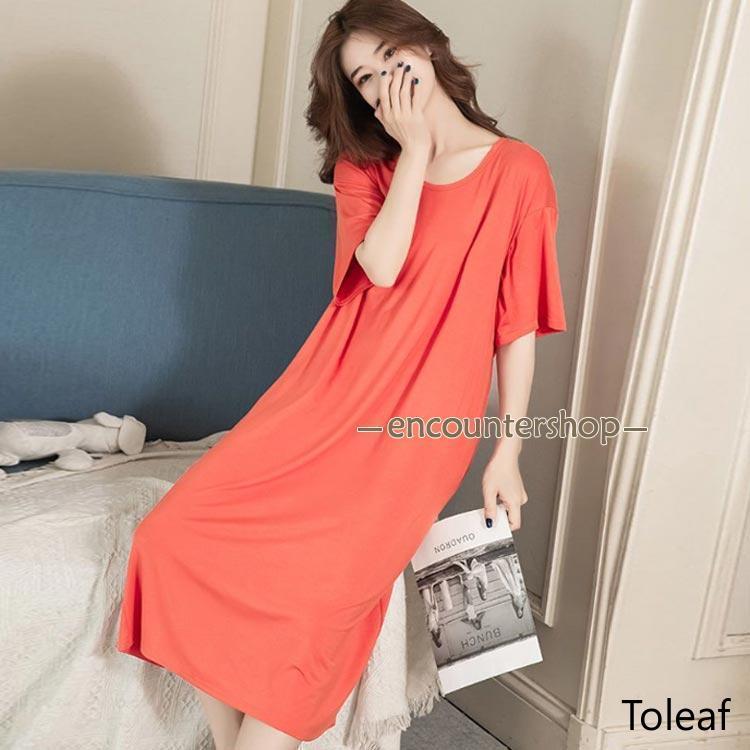 カップ付き ルームワンピース 半袖 ワンピース Tシャツワンピース レディース ロング 膝下丈 パジャマ ロングワンピース 部屋着 寝間着 ルームウエ : Toleaf ヤフーショップ ...