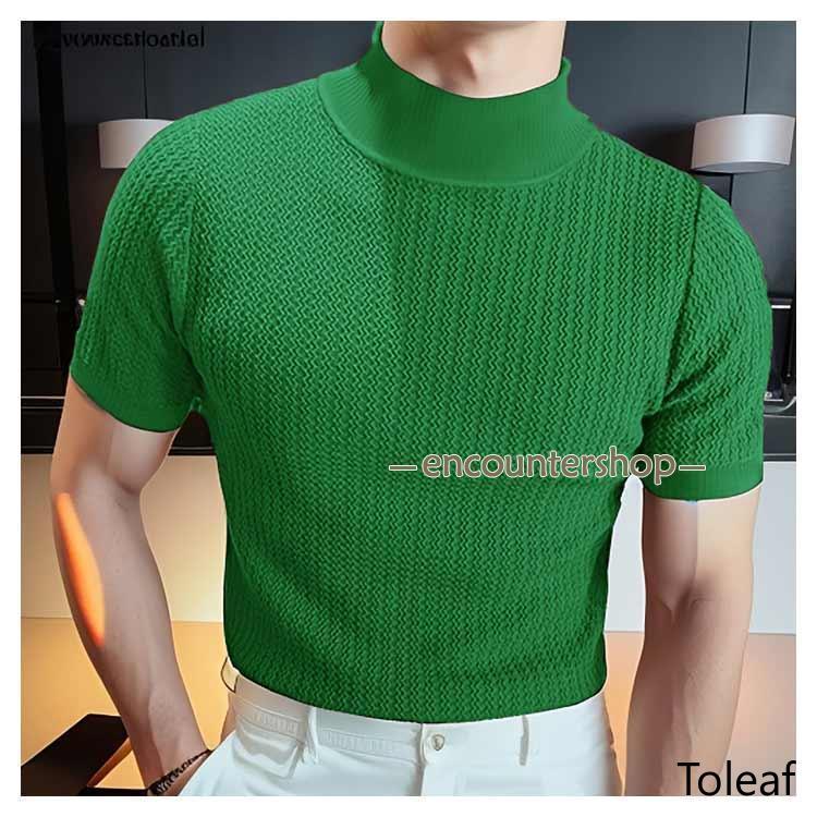 ハイネック 無地 メンズ Tシャツ サマーニット ストレッチ タートルネック トップス 男性 半袖 カジュアル ビジネス 細身 スリム : Toleaf ヤフーショップ - 通販 ...