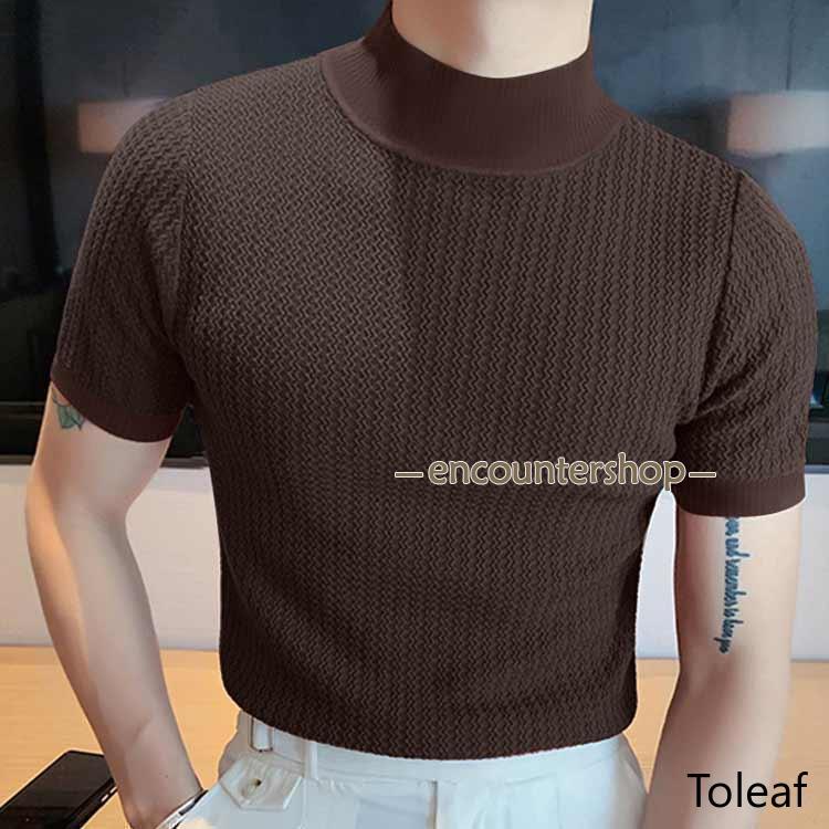 ハイネック 無地 メンズ Tシャツ サマーニット ストレッチ タートルネック トップス 男性 半袖 カジュアル ビジネス 細身 スリム : Toleaf ヤフーショップ - 通販 ...