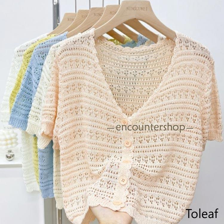 サマーニット サマーカーディガン レディース 半袖 カーディガン 五分袖 Vネック 無地 薄手 透け感 ショート丈 シ : Toleaf ヤフーショップ - 通販 - Yahoo!ショッピング