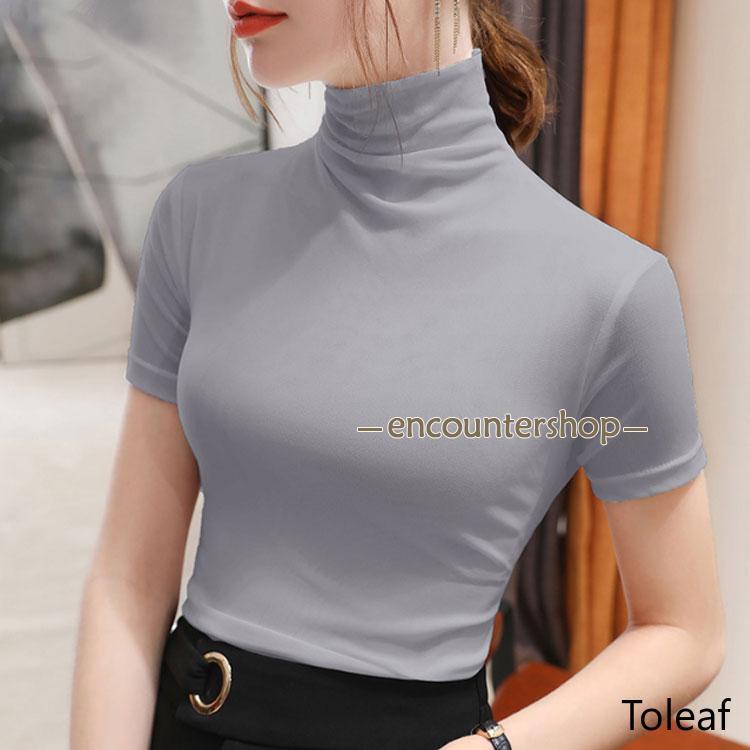 Tシャツ ハイネック tシャツ 半袖 メッシュ フィット トップス インナー ストレッチ 伸縮 スリム レディース カットソー 薄手 重ね着 ハイネッ : Toleaf ヤフーショップ ...