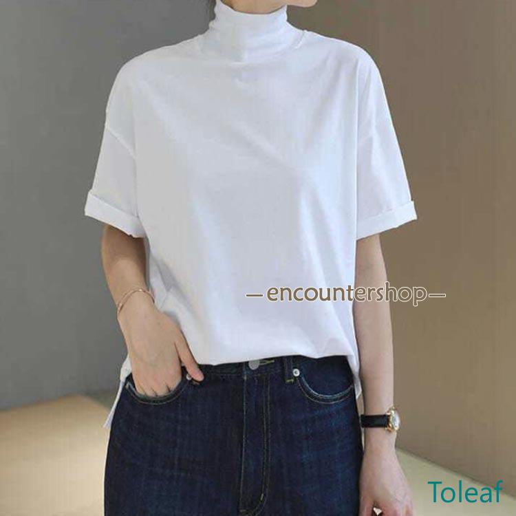 レディース 半袖tシャツ 五分袖 タートルネック 半袖 Tシャツ Tシャツ 無地 ハイネック カジュアル プルオーバー おしゃれ ドロッ : Toleaf ヤフーショップ - 通販 ...