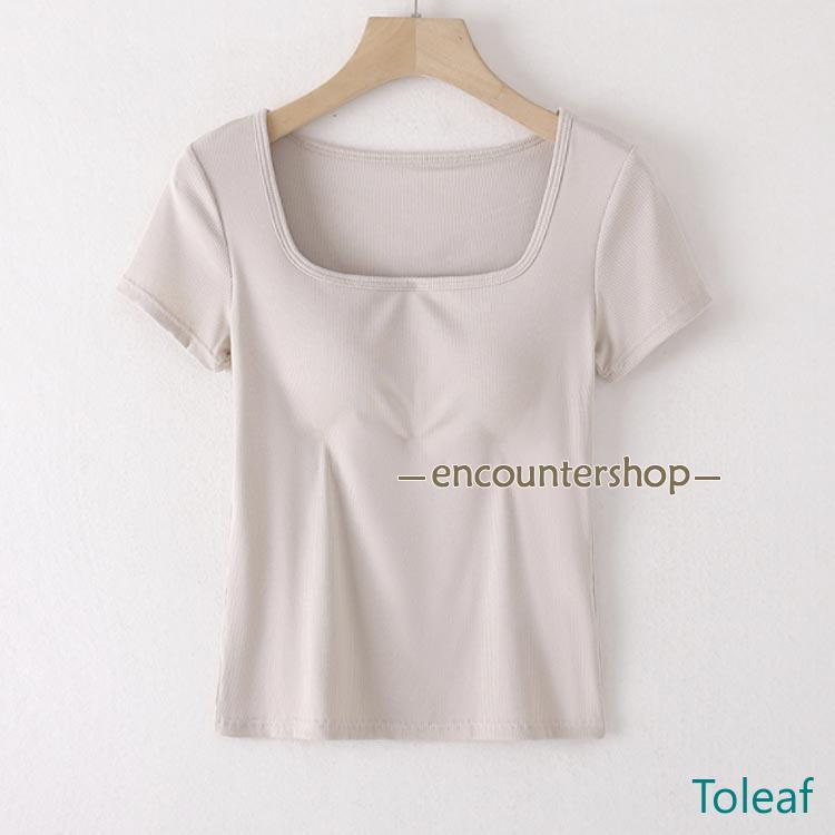 カップ付き Tシャツ Tシャツブラ インナー 半袖 大人可愛い トップス スクエアネックTシャツ 春 夏 半袖Tシャツ 着やせ カジュアル フェミニン : Toleaf ヤフーショップ ...