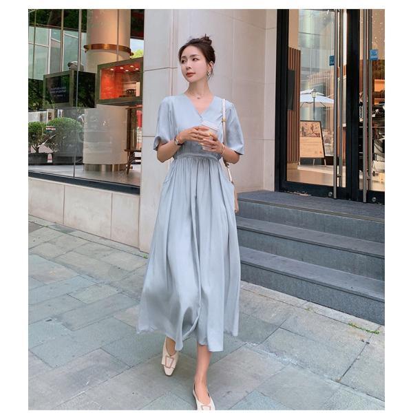 ワンピース レディース 夏 半袖 Aライン ウェストゴム ポケット付き おしゃれ 体型カバー 着痩せ キレイめ 無地 デート OL 二次会 カジュアル 30代 40代 50代 : g16 ...